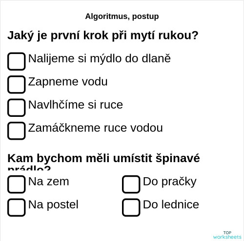 Algoritmus, postup. Interaktivní pracovní list | TopWorksheets