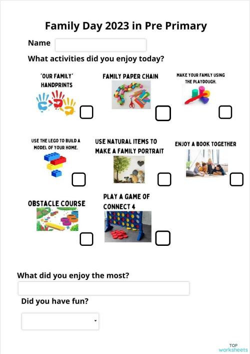 Family Day 2023 in Pre Primary. Interactive worksheet | TopWorksheets