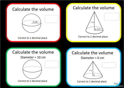 Volume of a sphere and cone. Interactive worksheet | TopWorksheets