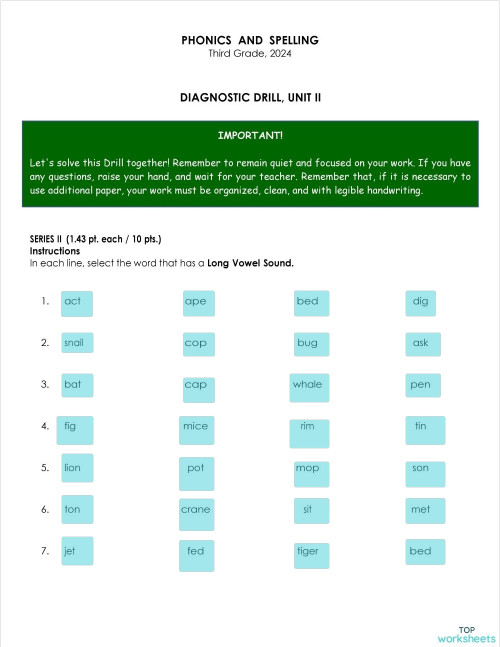 THIRD GRADE Phonics and Spelling. Interactive worksheet | TopWorksheets