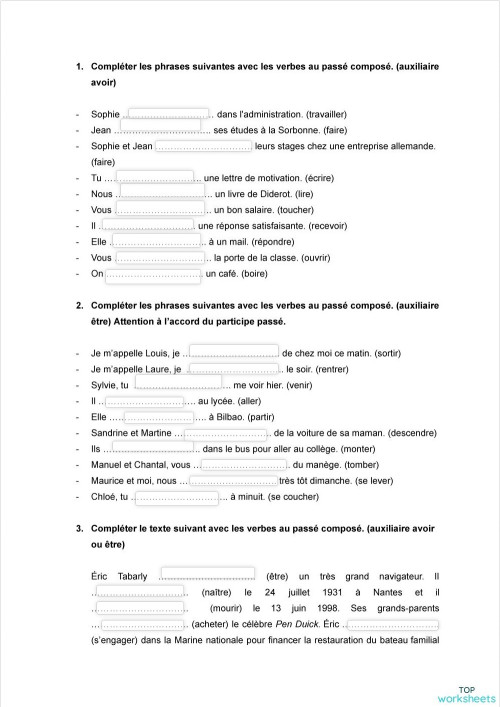 RÉVISION DU PASSÉ COMPOSÉ. Fiche interactive | TopWorksheets