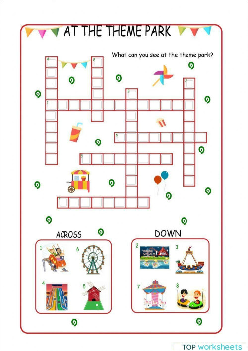 At the Theme Park. Interactive worksheet | TopWorksheets