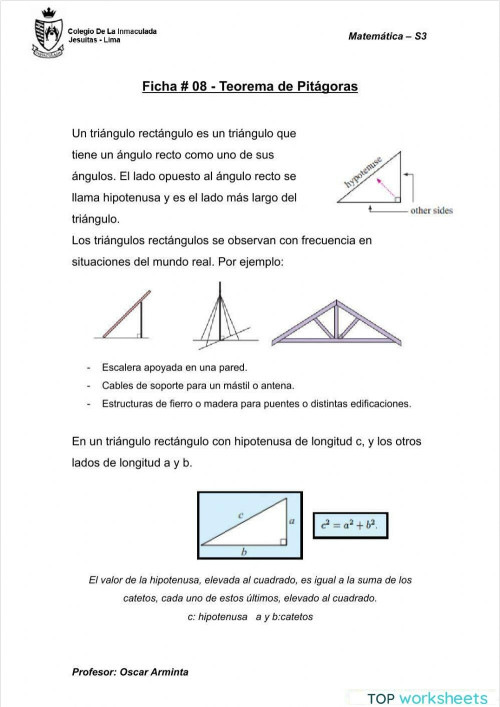 Teorema de Pitágoras. Ficha interactiva | TopWorksheets