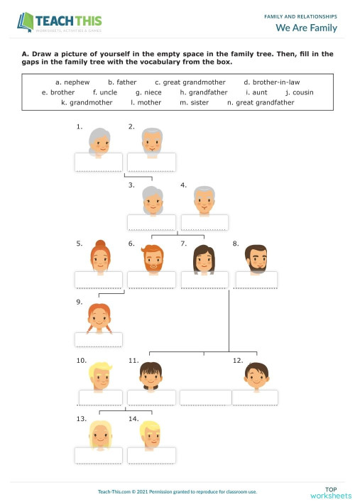 A1 - FAMILY TREE. Interactive worksheet | TopWorksheets