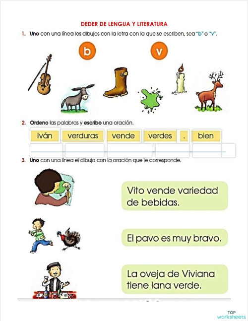 Uso de la B y V. Ficha interactiva | TopWorksheets