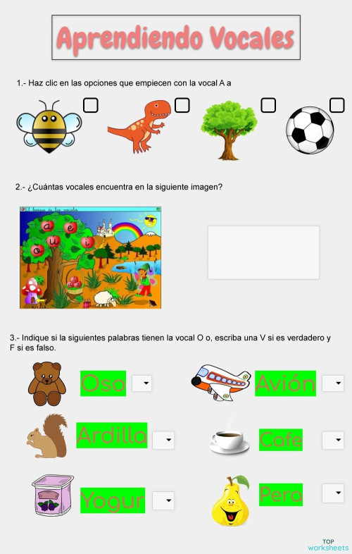 Ficha Vocales. Ficha interactiva | TopWorksheets