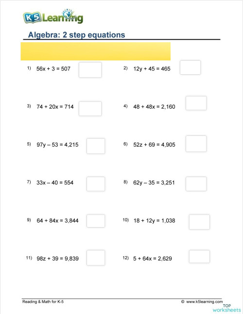 Algebra: 2 step equations Worksheet 2. Interactive worksheet ...