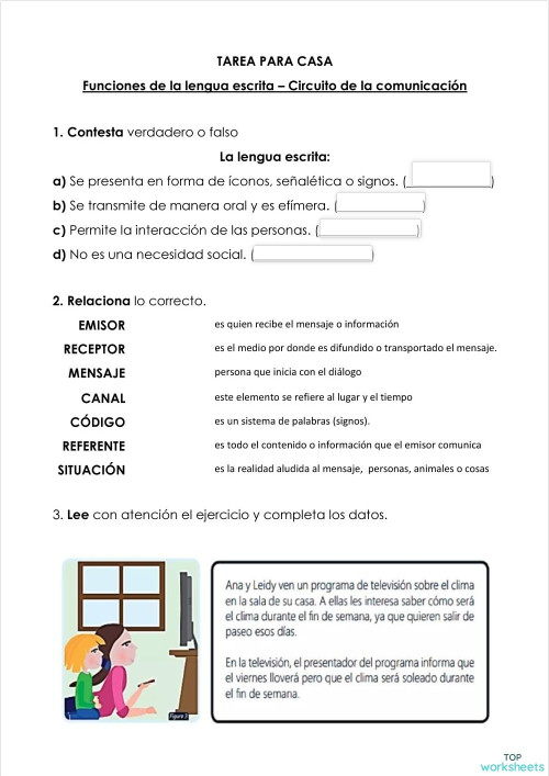 ELEMENTOS DE LA COMUNICACIÓN: fichas interactivas y ejercicios online | TopWorksheets