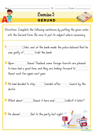 Gerund: Exercise 5. Interactive worksheet | TopWorksheets