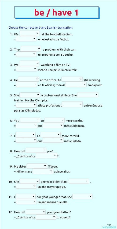 be / have 1. Interactive worksheet | TopWorksheets