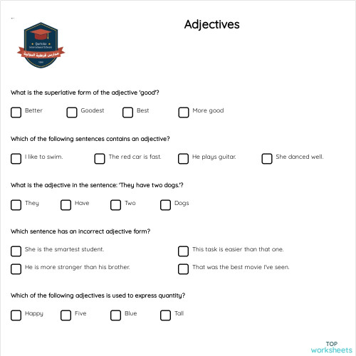 Adjectives. Interactive worksheet | TopWorksheets