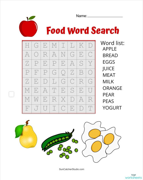 Food Word Search. Interactive worksheet | TopWorksheets