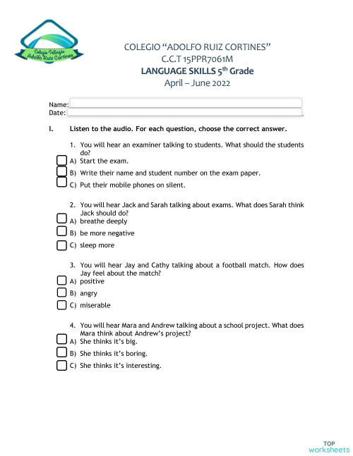 Language Skills 5th Grade. Interactive worksheet | TopWorksheets