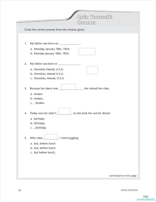Punctuation- Commas. Interactive worksheet | TopWorksheets