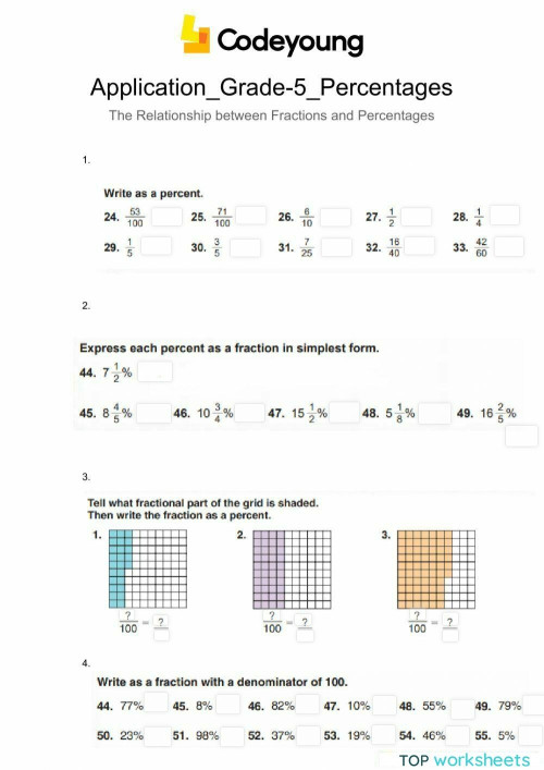 Application-The Relationship between Fractions and Percentages ...