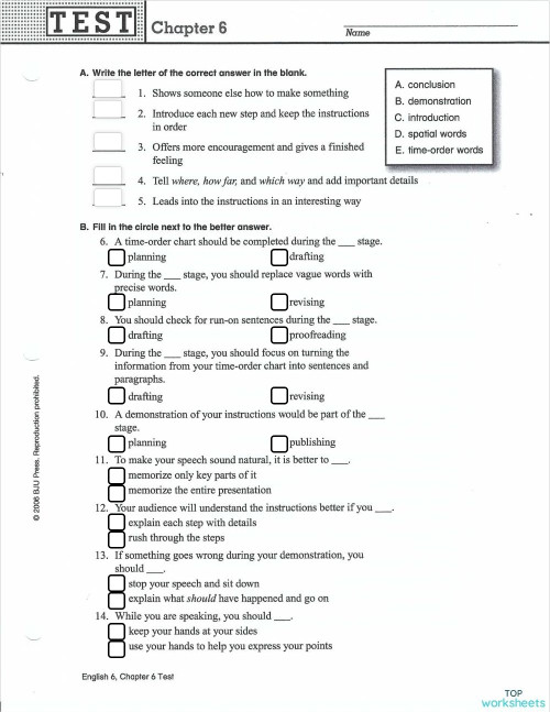 English Chapter 6 Test. Interactive worksheet | TopWorksheets