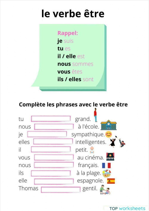 Verbes être. Fiche interactive | TopWorksheets