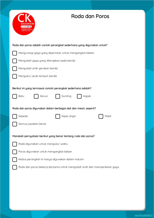 Roda dan Poros. Interactive worksheet | TopWorksheets