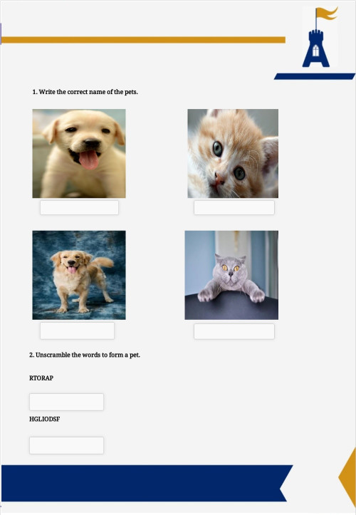 Mini Test Preliminary Pets and Animals. Interactive worksheet ...