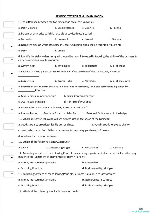 REVISION_MCQ_11_TERM 1 EXAM. Interactive worksheet | TopWorksheets