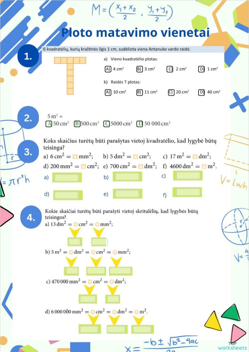Ploto matavimo vienetai. Interactive worksheet | TopWorksheets
