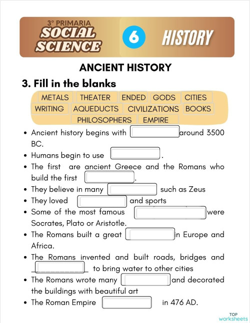 3 PRIMARIA HISTORY. Interactive worksheet | TopWorksheets