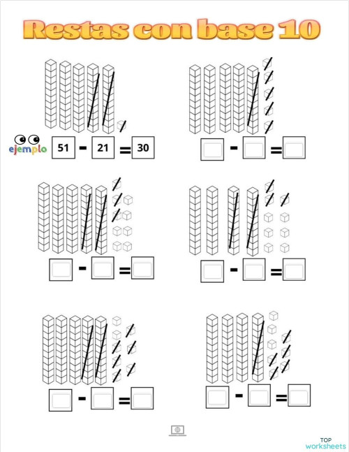 Restas con reagrupación. Ficha interactiva | TopWorksheets
