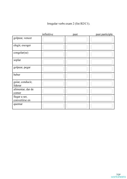 B2 irregular verbs 2. Ficha interactiva | TopWorksheets