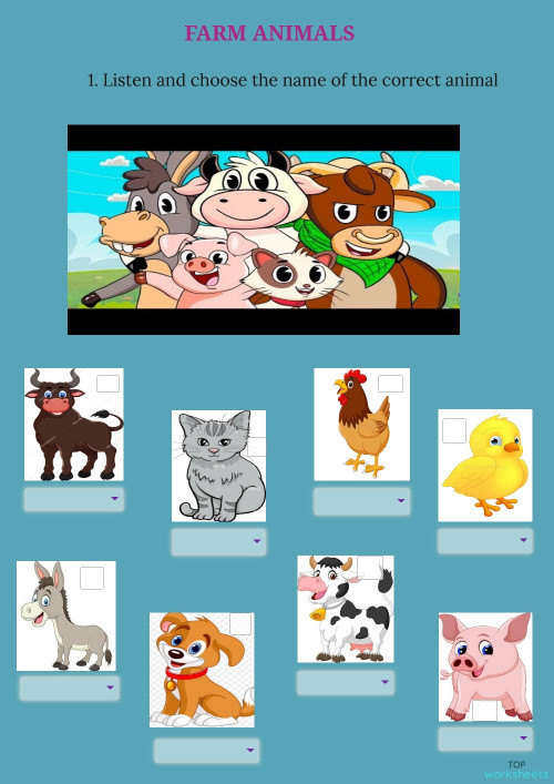Farm Animals. Ficha interactiva | TopWorksheets