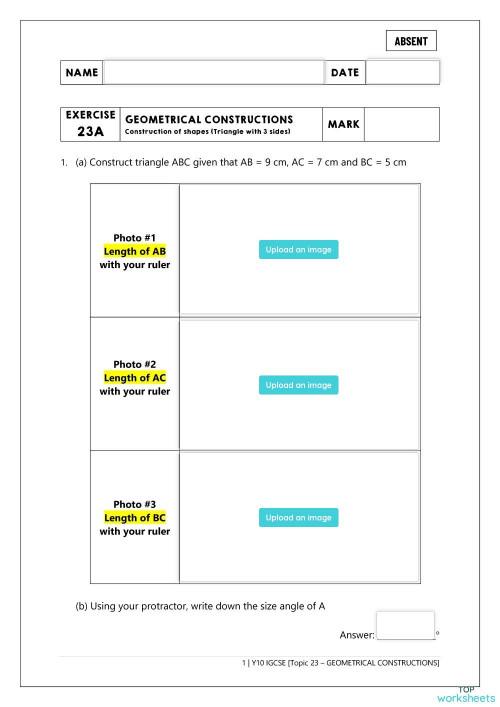 Construction of triangles (3 sides only). Interactive worksheet ...
