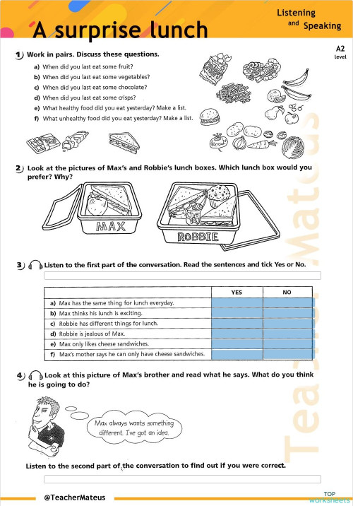 Listening and Speaking - A2 - A surprise lunch. Interactive worksheet ...