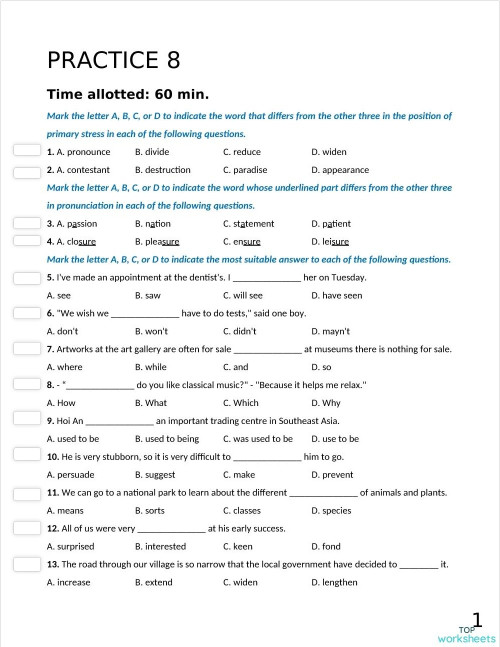 Ôn vào 10 Nguyễn Thị Chi 2024-2025 PRACTICE 8.docx. Interactive worksheet | TopWorksheets