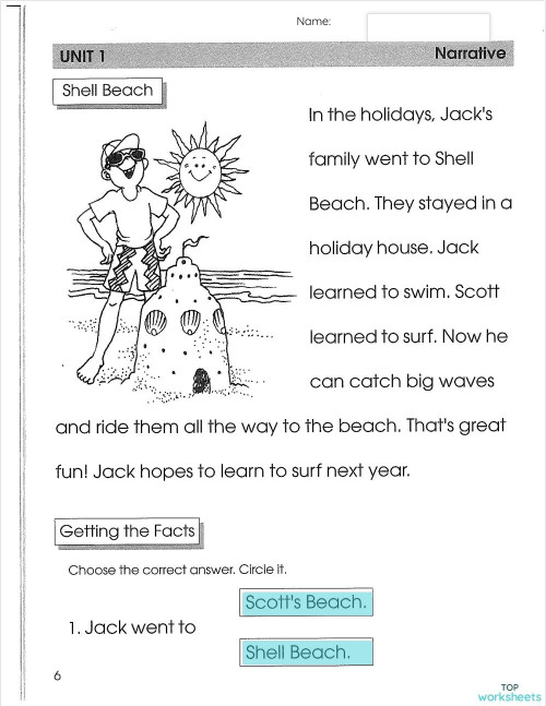 Unit 1 Shell Beach. Interactive worksheet | TopWorksheets