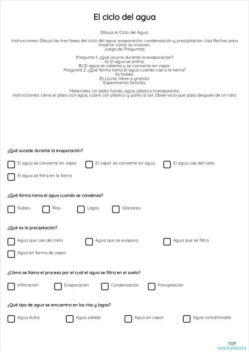 El ciclo del agua. Ficha interactiva | TopWorksheets