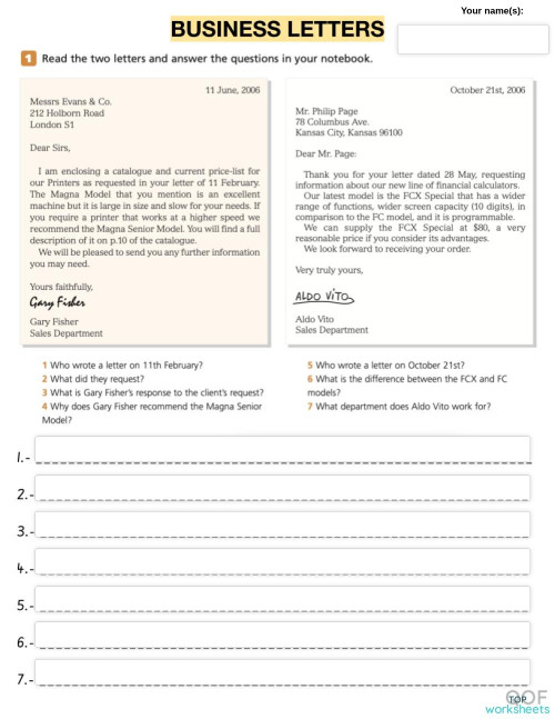 Business letters. Interactive worksheet | TopWorksheets