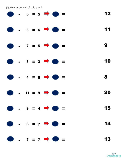 RESTAS (ENCUENTRA EL VALOR DEL CÍRCULO AZUL). Ficha interactiva ...