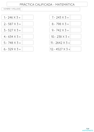 PRÁCTICA DE MULTIPLICACIONES. Ficha interactiva | TopWorksheets
