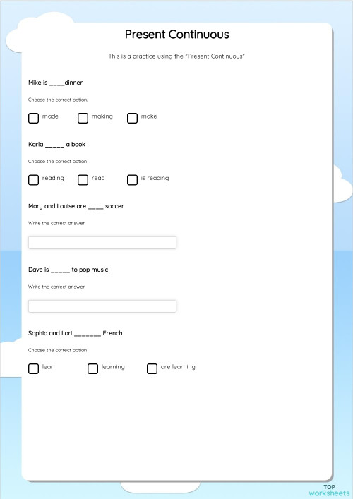 Present Continuous. Interactive worksheet | TopWorksheets