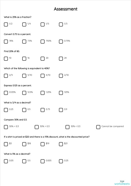 REVIEW: TEST ON FRACTIONS. Interactive worksheet | TopWorksheets