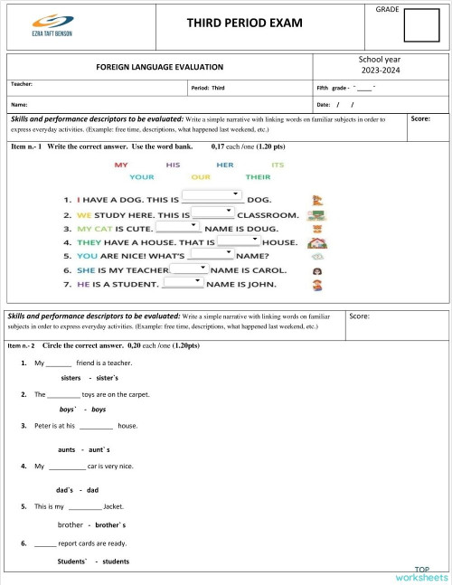 Review Grammar Unit 1. Interactive worksheet | TopWorksheets