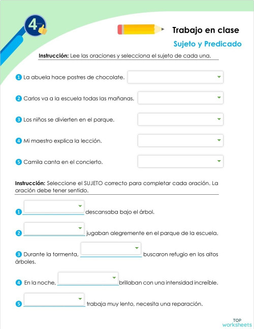 Sujeto y Predicado. Ficha interactiva | TopWorksheets