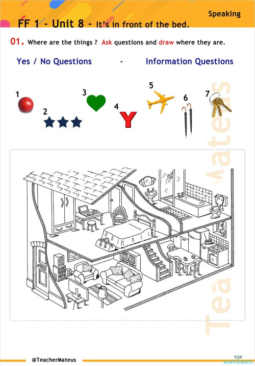 FF 1 - Unit 08 - 07 - It's in front of the bed - Speaking. Interactive worksheet | TopWorksheets