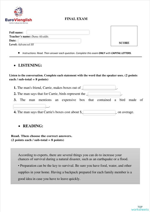FINAL TEST - A3. Interactive worksheet | TopWorksheets