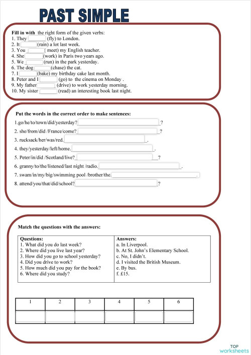 Past Simple (short worksheet). Interactive worksheet | TopWorksheets