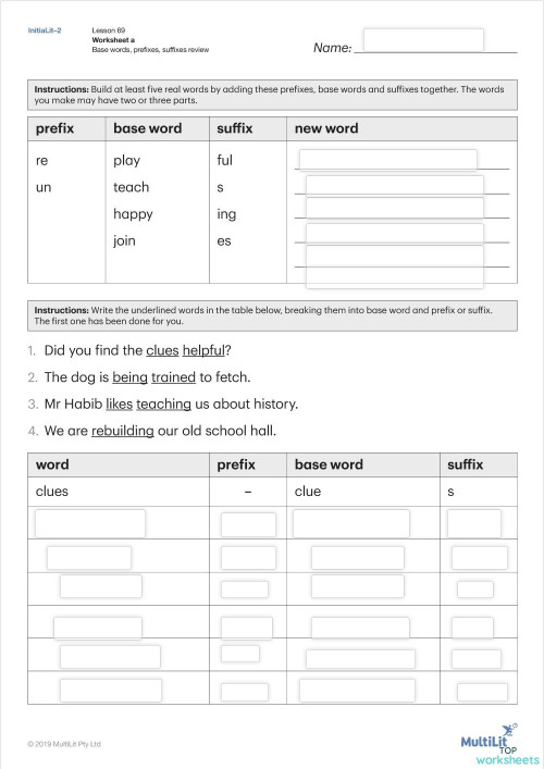 Lesson 69 Base words prefixes and sufixes. Interactive worksheet ...