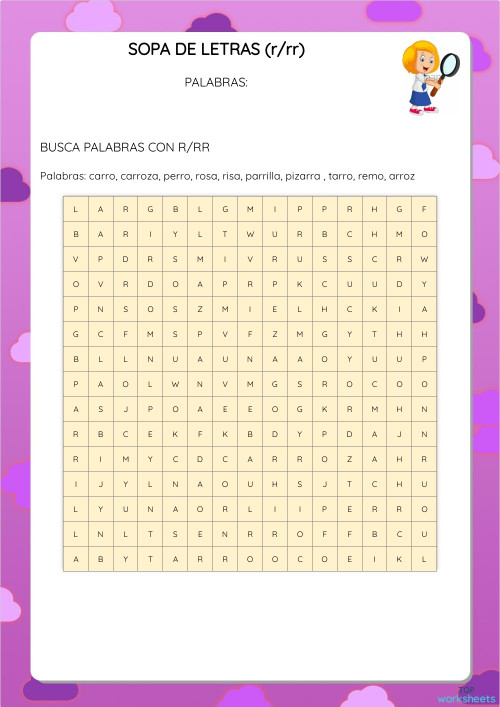 SOPA DE LETRAS (r/rr). Ficha interactiva | TopWorksheets