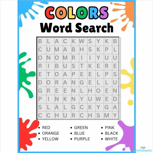 Wordsearch colors. Interactive worksheet | TopWorksheets