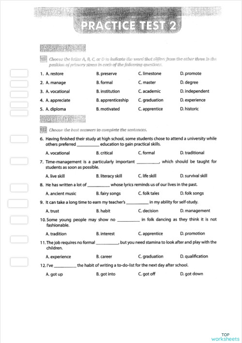 GRADE 11 - PRACTICE TEST 2 - GIỮA KÌ 2. Interactive worksheet ...