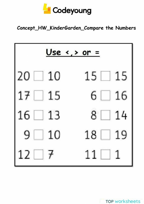 Compare of number. Interactive worksheet | TopWorksheets