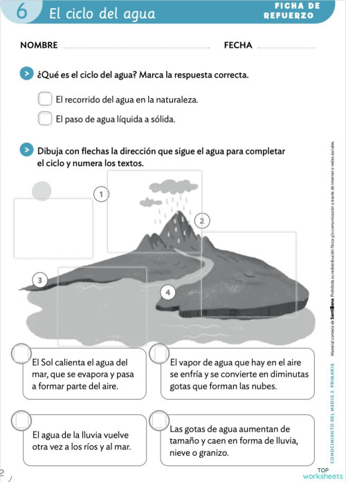 Hoja De Trabajo Para Completar El Espacio En Blanco Sobre El Ciclo Del Agua